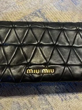 Miu Miu | Bags | Miu Miu Black Quilted Leather Wallet With Gold ...